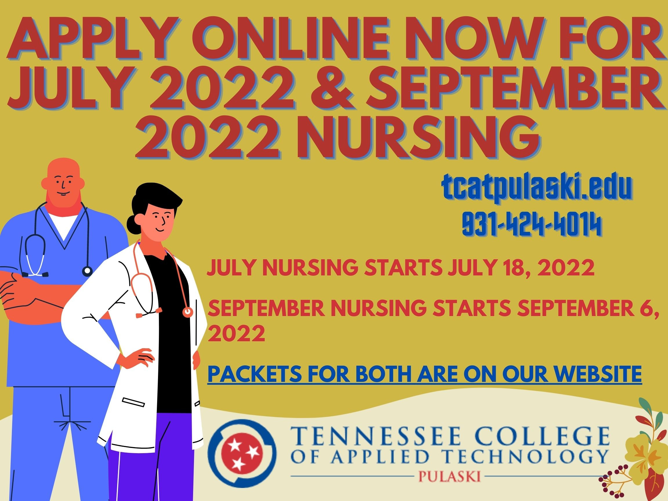 July 2022 & September 2022 Nursing-Apply Online! | TCAT Pulaski